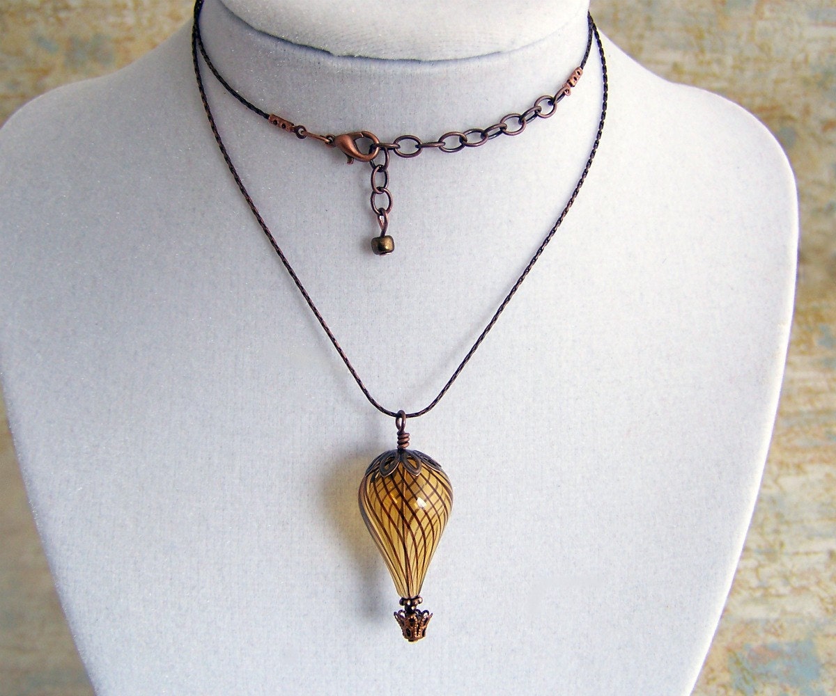 Hot Air Balloon Necklace - A Steampunk Balloon in Amber Blown Glass and ...