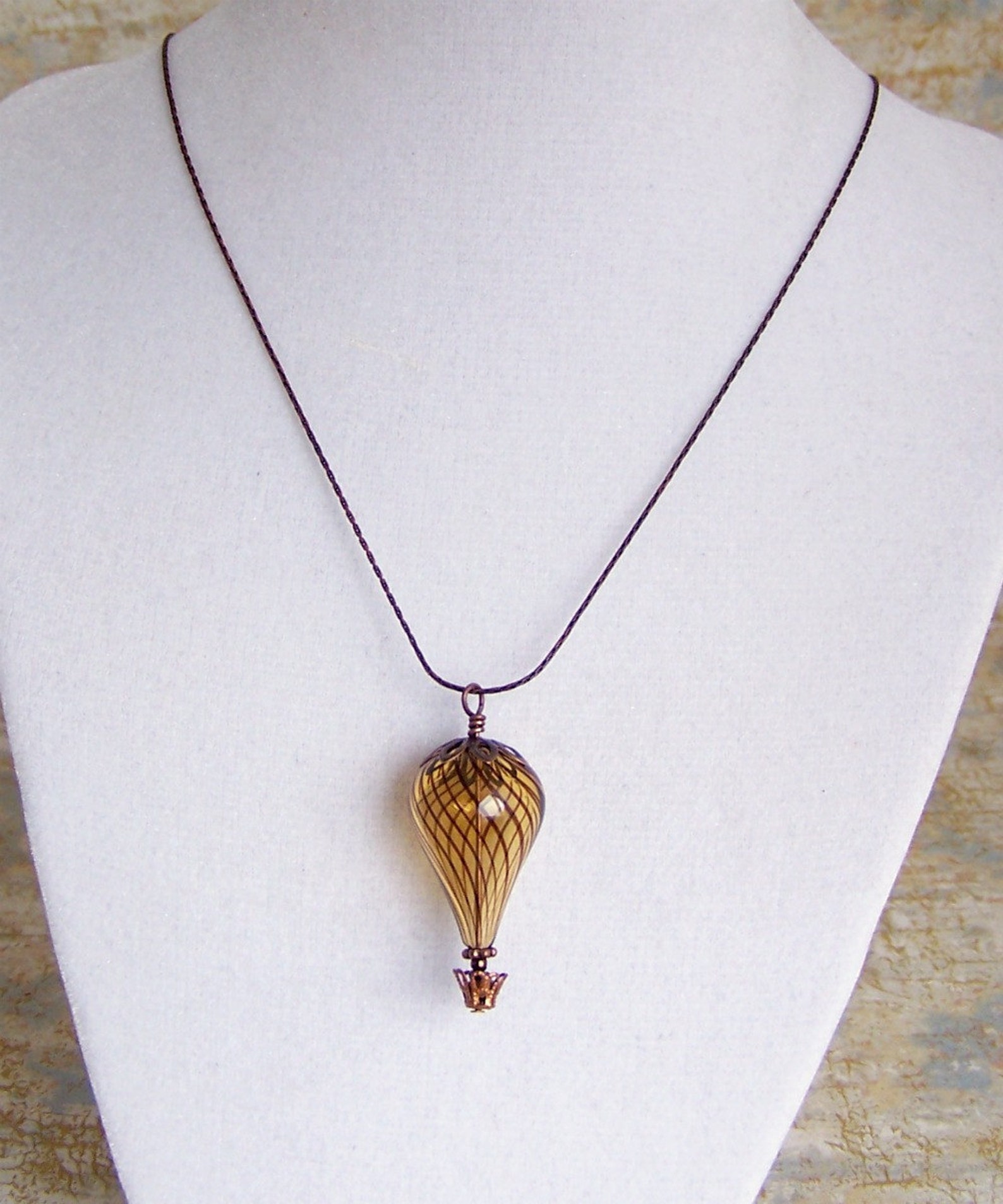 Hot Air Balloon Necklace - A Steampunk Balloon in Amber Blown Glass and ...