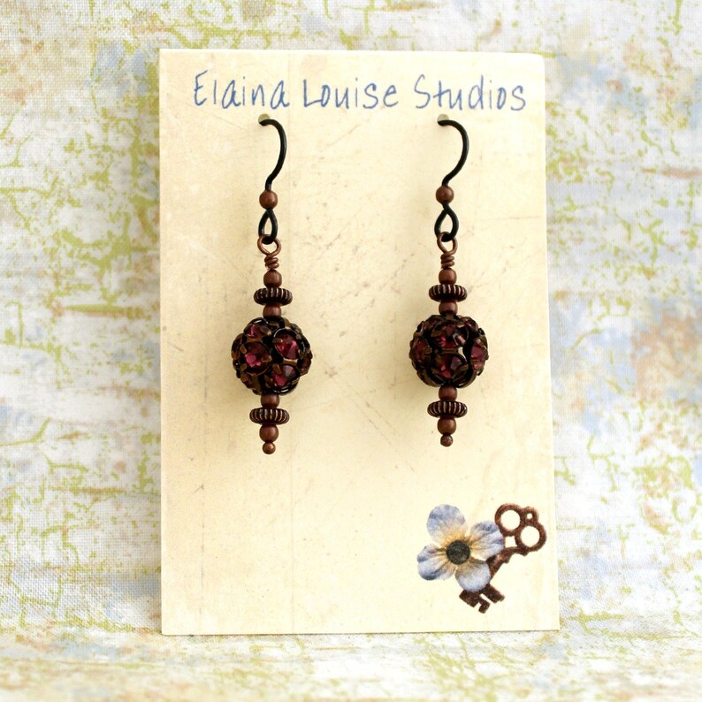 Copper and Fuchsia Rhinestone Earrings With Hypoallergenic Niobium Ear ...