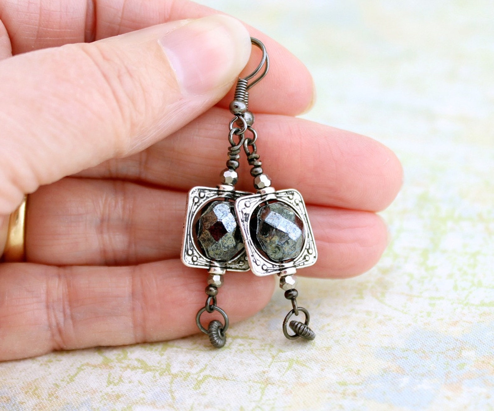 Goth Dark World Earrings Spinning Black Faceted Czech Glass - Etsy