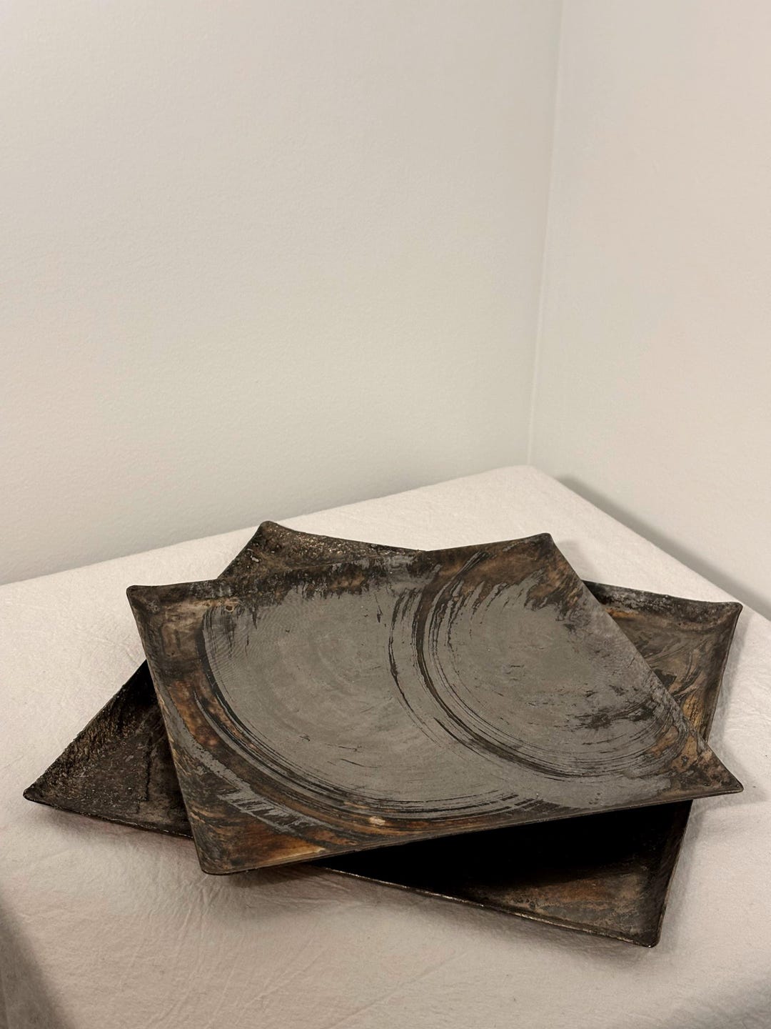 Pair of Textured Metal Trays – Japanese-inspired Vintage Swirl Copper ...