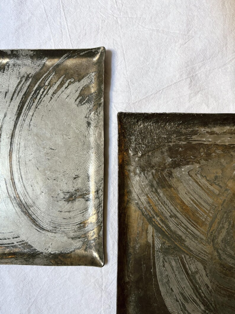 Pair of Textured Metal Trays – Japanese-inspired Vintage Swirl Copper ...