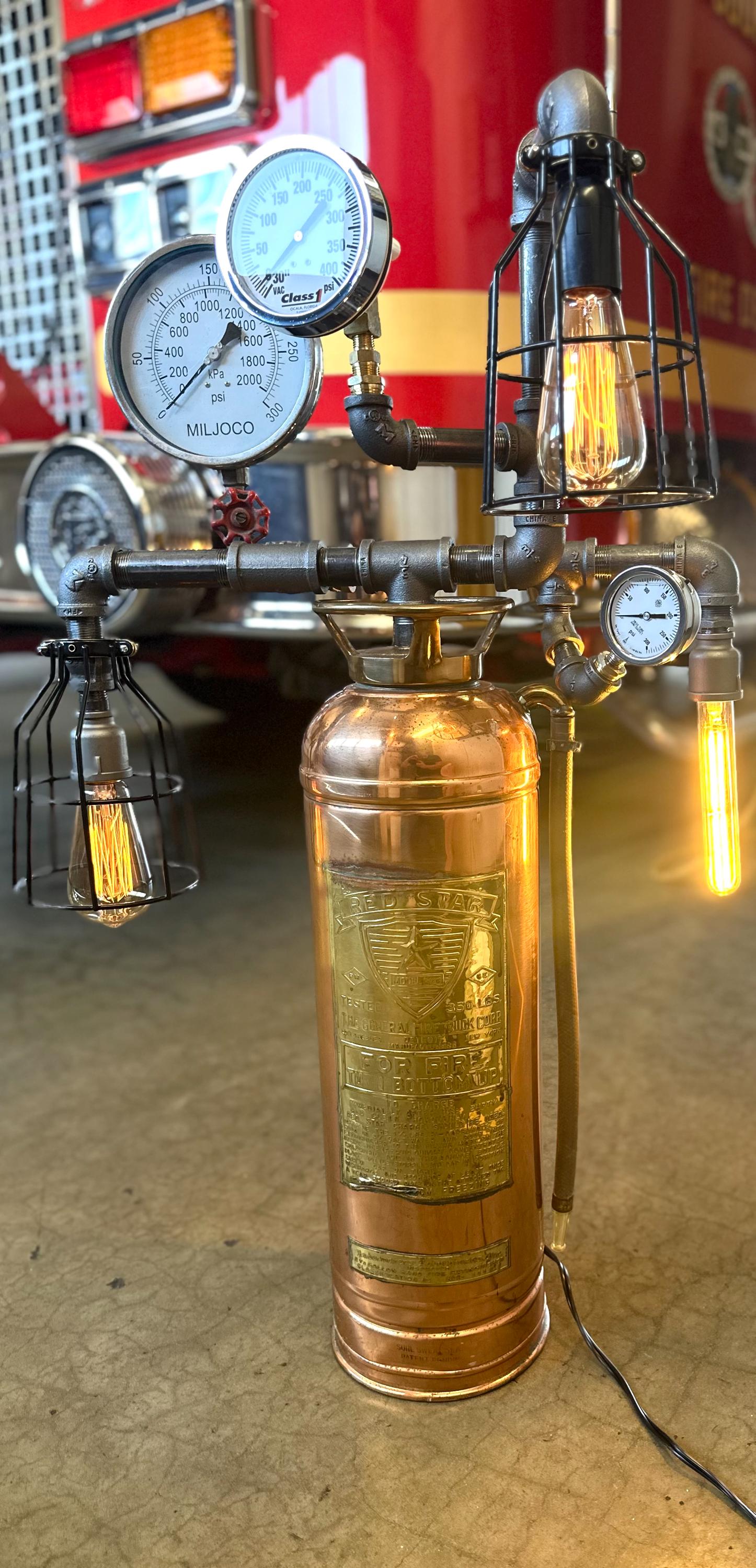 Lamp, Firefighter Decor, Industrial, Farmhouse, Wood, Steel, Copper ...