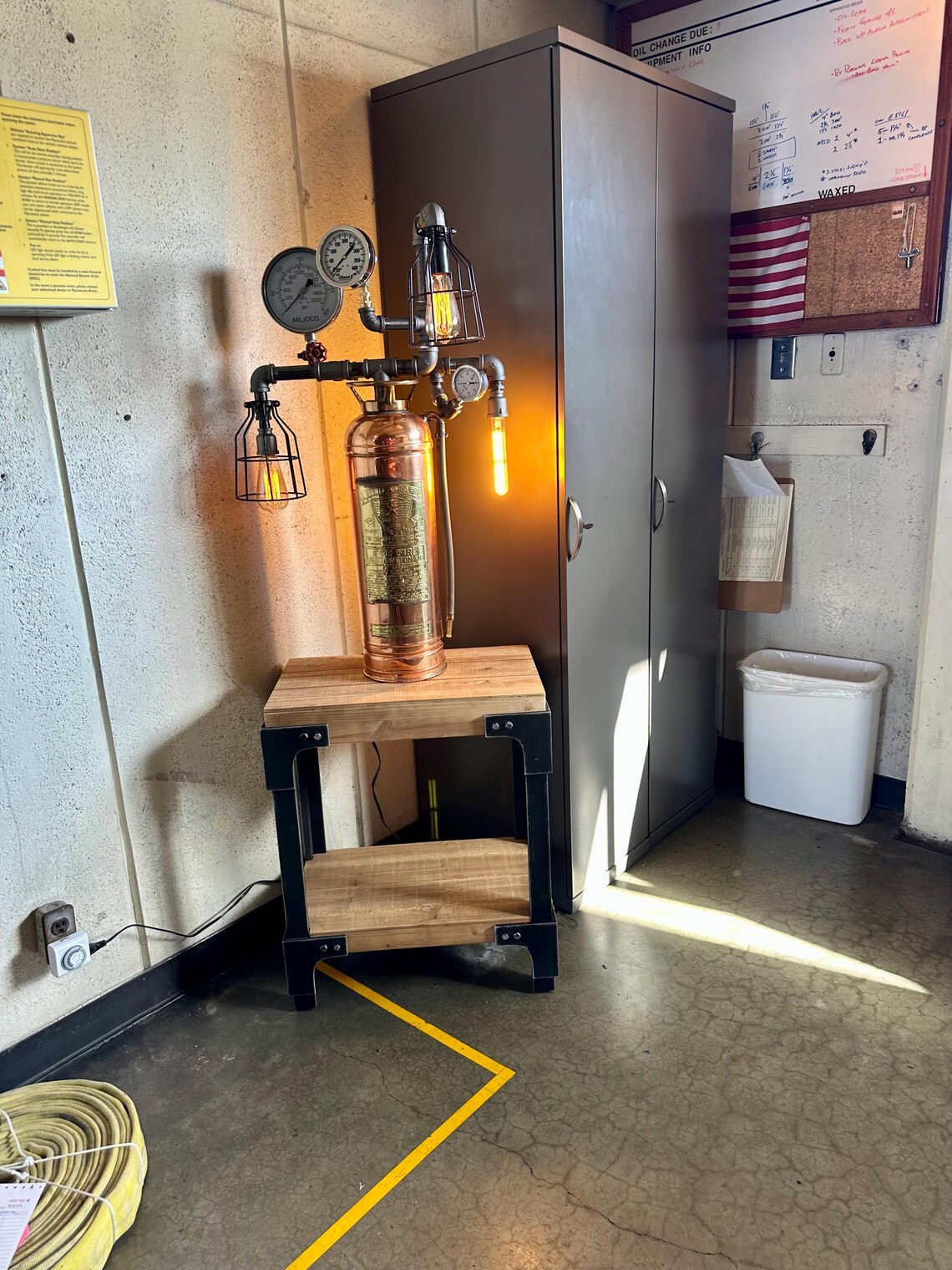Lamp, Firefighter Decor, Industrial, Farmhouse, Wood, Steel, Copper ...