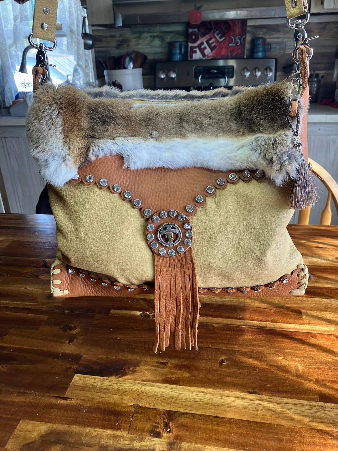 Western Deerskin Leather Rex Fur Purse Bling Handbag Handmade USA - Etsy