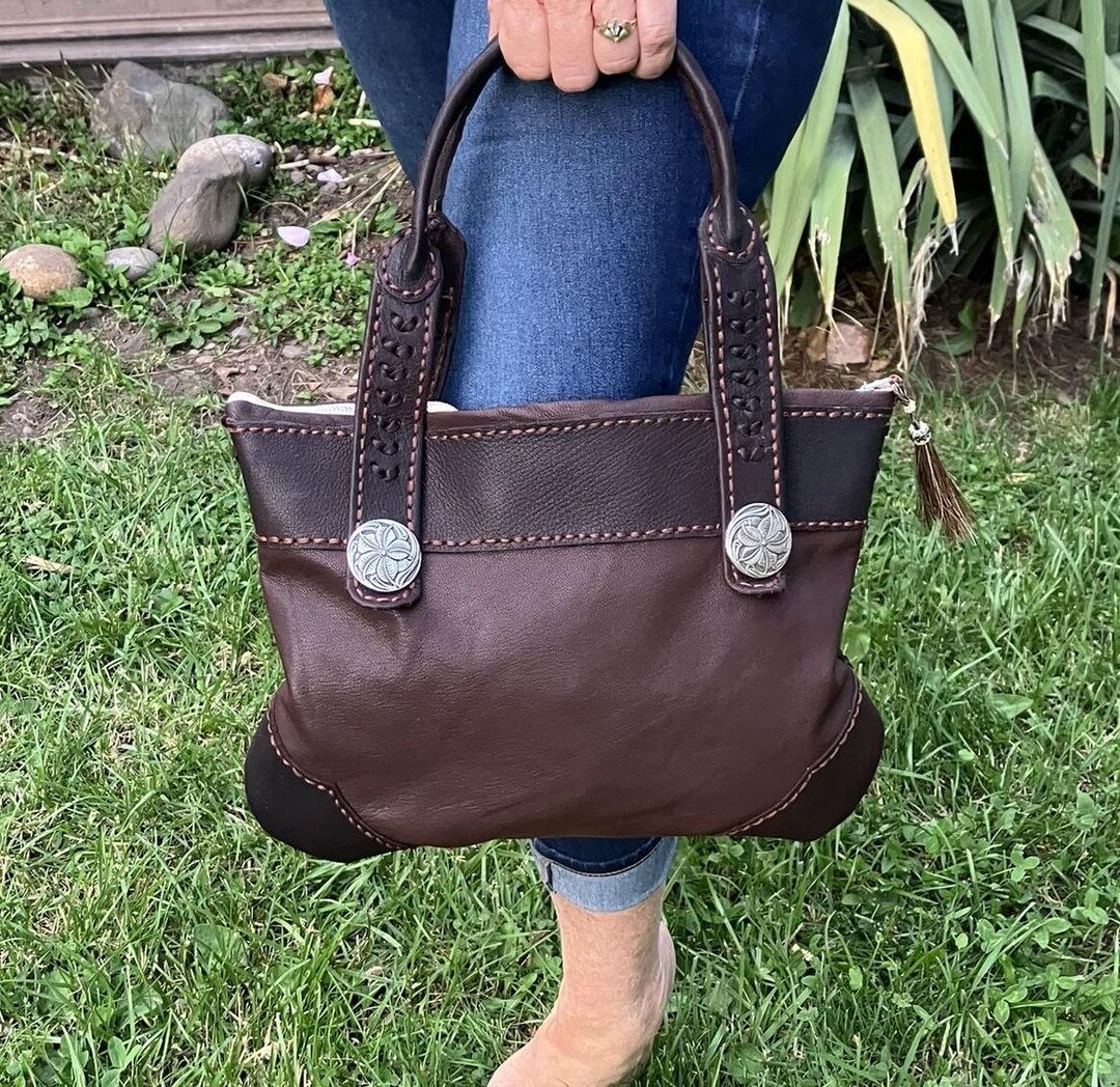 Handcrafted Western Deerskin Leather Top Handle Handbag Sporty Grab Bag ...