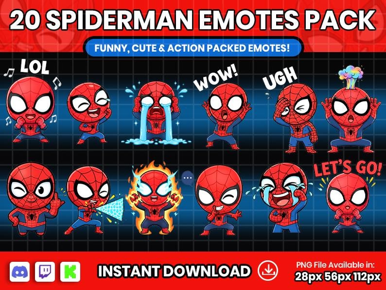 20 Superhero Chibi Emotes Pack | Cute Spider Red Masked Superhero ...