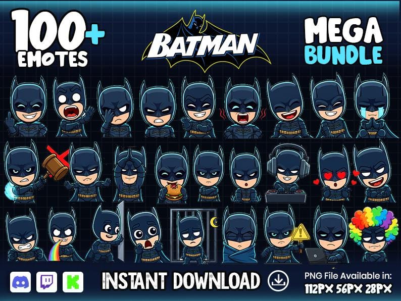 100+ Dark Knight Hero Emotes Mega Bundle | Chibi Superhero Twitch ...