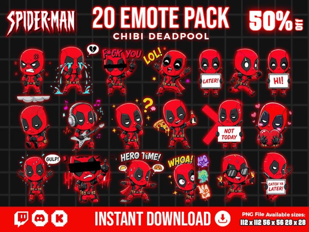20 Chibi Deadpool Emote Pack | Funny Deadpool Twitch & Discord Emotes ...