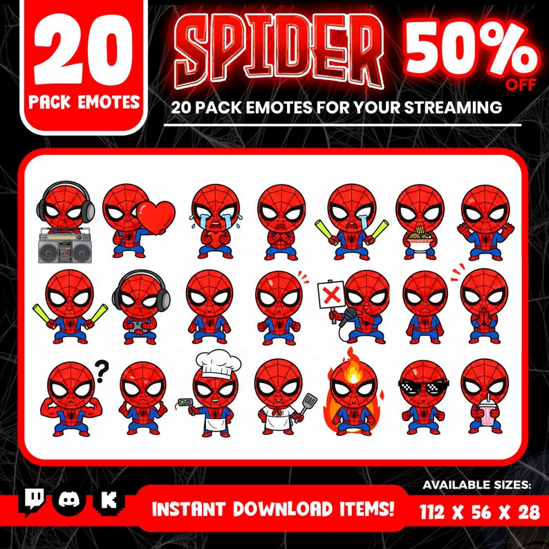 20 Superhero Chibi Emotes Pack | Cute Red Mask Hero Emotes | Twitch ...