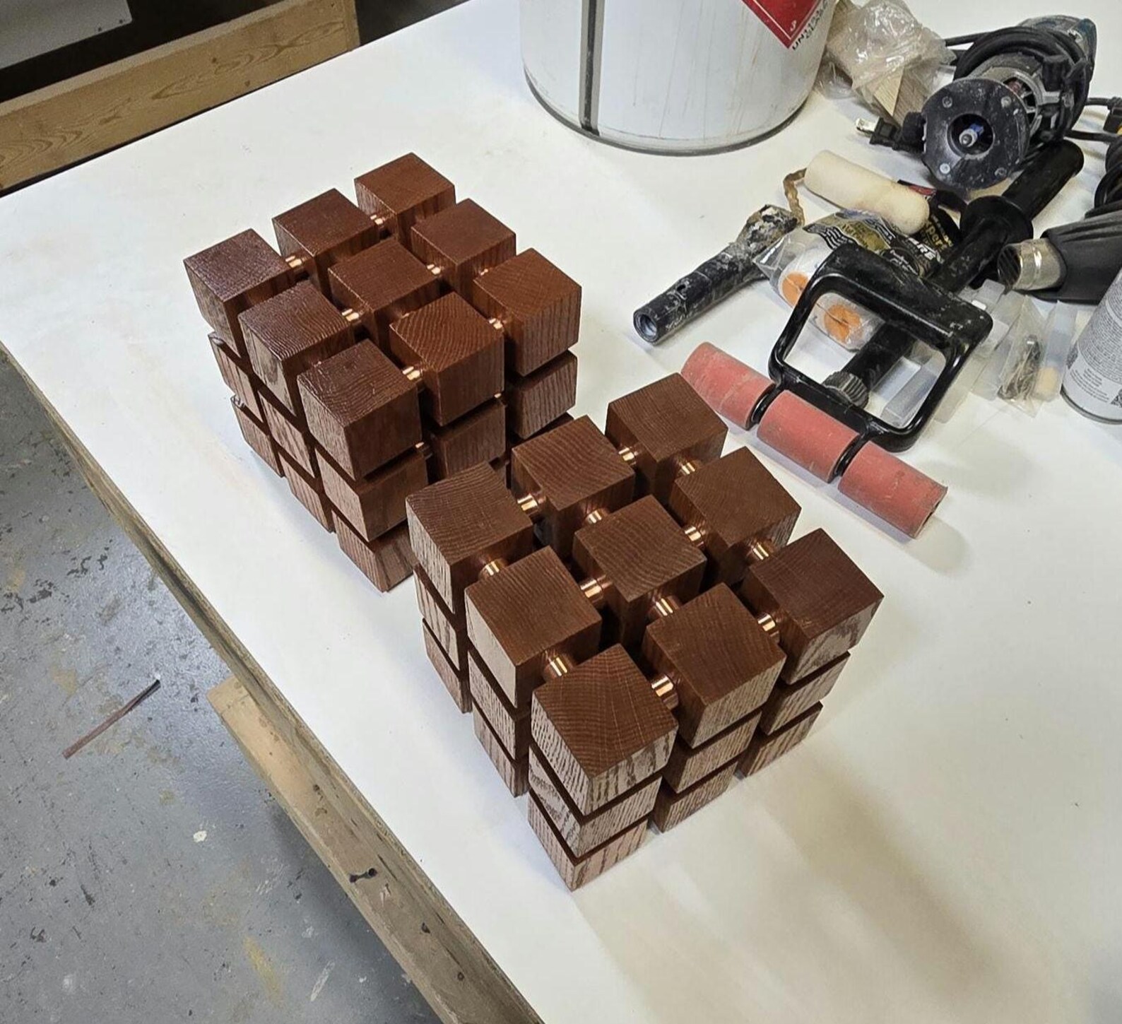 Handcrafted Wooden Cube Lamp With Copper Accent – Dimmable Warm Light ...