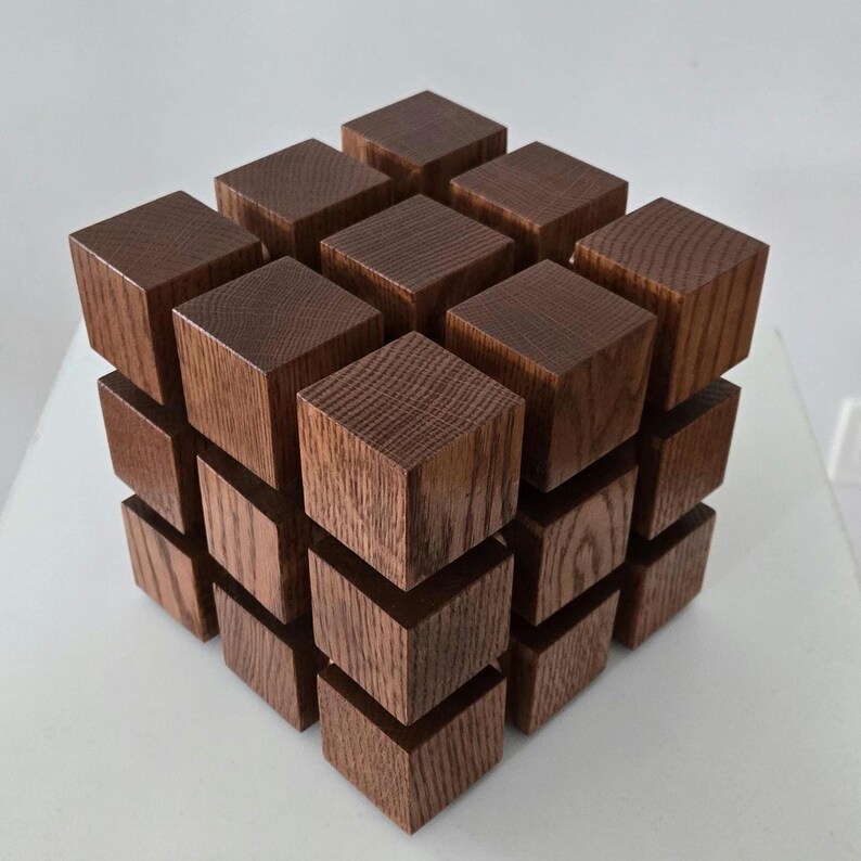 Handcrafted Wooden Cube Lamp With Copper Accent – Dimmable Warm Light ...