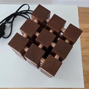 Handcrafted Wooden Cube Lamp With Copper Accent – Dimmable Warm Light ...