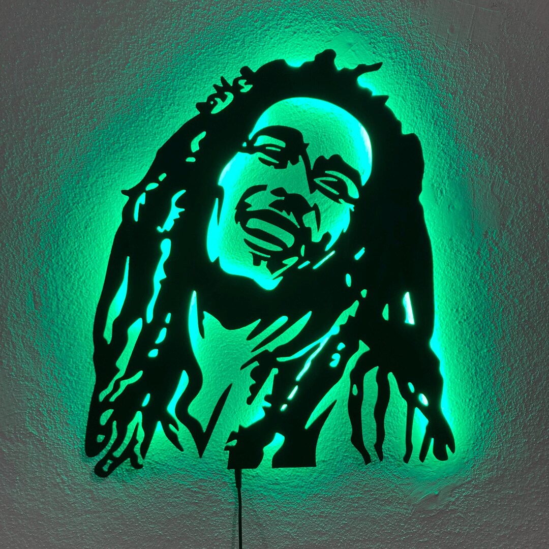 Bob Marley Green LED Light Sign Music Wall Decor, Lighted Reggae Legend ...