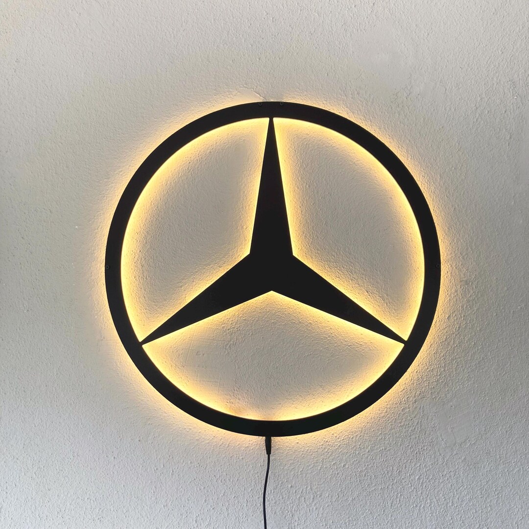 Custom *mercedes Logo LED Light Sign, Illuminated Luxury Car Wall Art ...