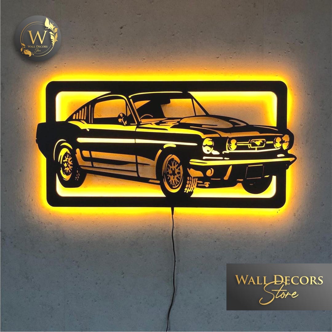 Mustang LED Sign, Illuminated Classic Car Silhouette Wall Art for ...