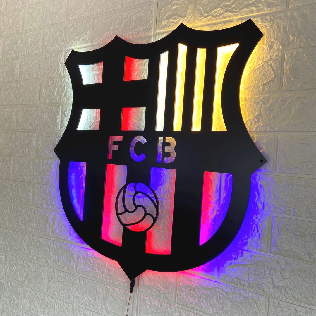 Barcelona LED Light Sign Soccer Wall Decor, Lighted Football Team Logo ...
