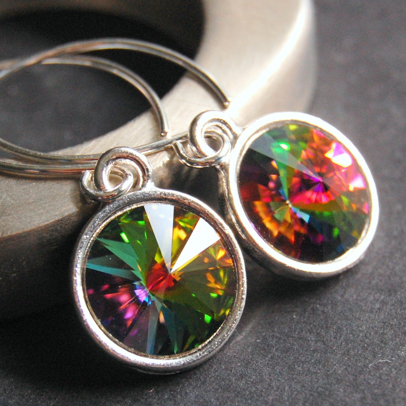 Rainbow Earrings Multicolor Vitrail Swarovski Crystal Rivoli Etsy