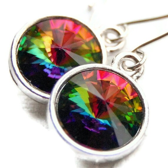 Rainbow Earrings Multicolor Vitrail Swarovski Crystal Rivoli Etsy
