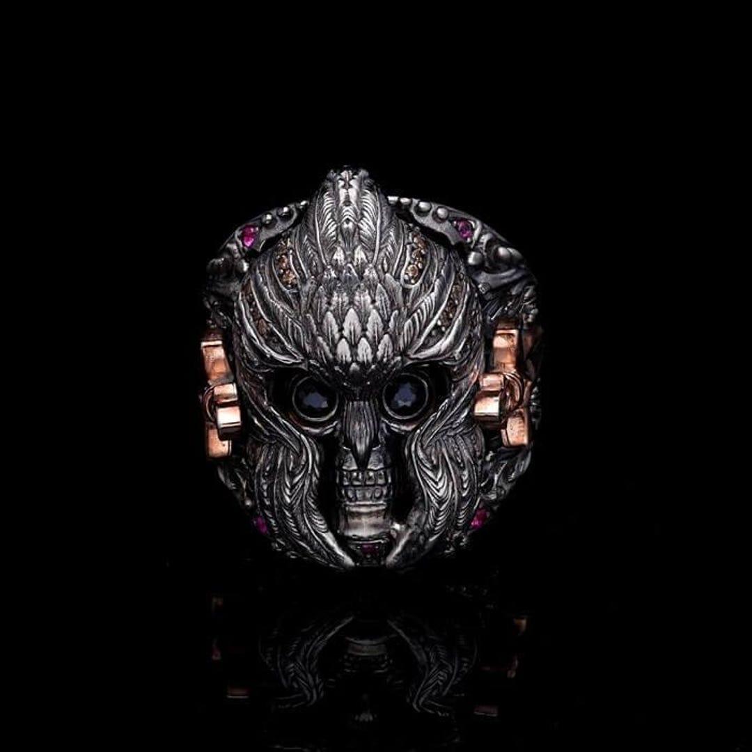 Men's Sterling Silver Skull Mask Ring | Gold-plated Sword Design ...