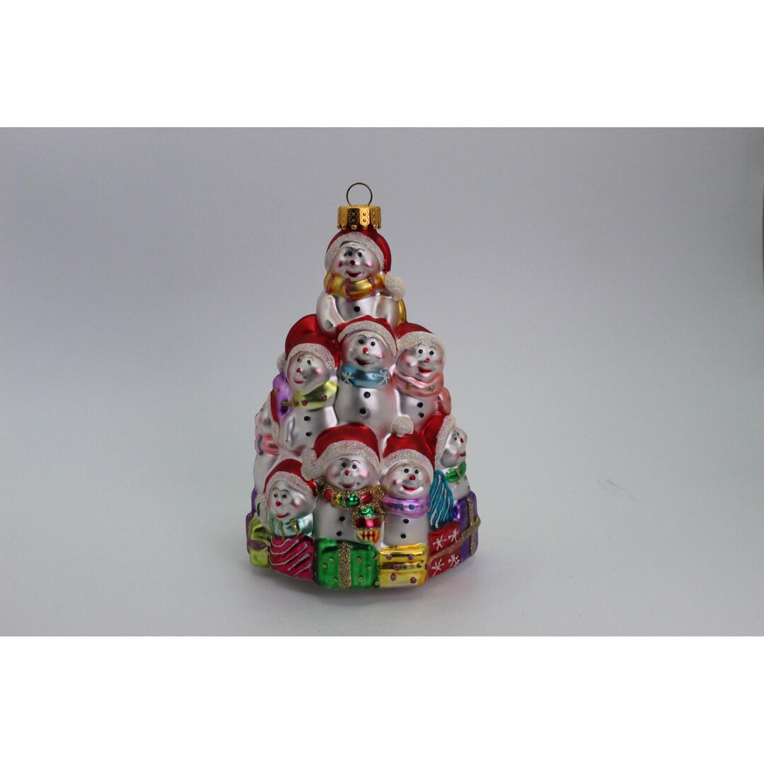 Vintage Blown Glass Snowman Tree Ornament • Stacked Hand-painted ...
