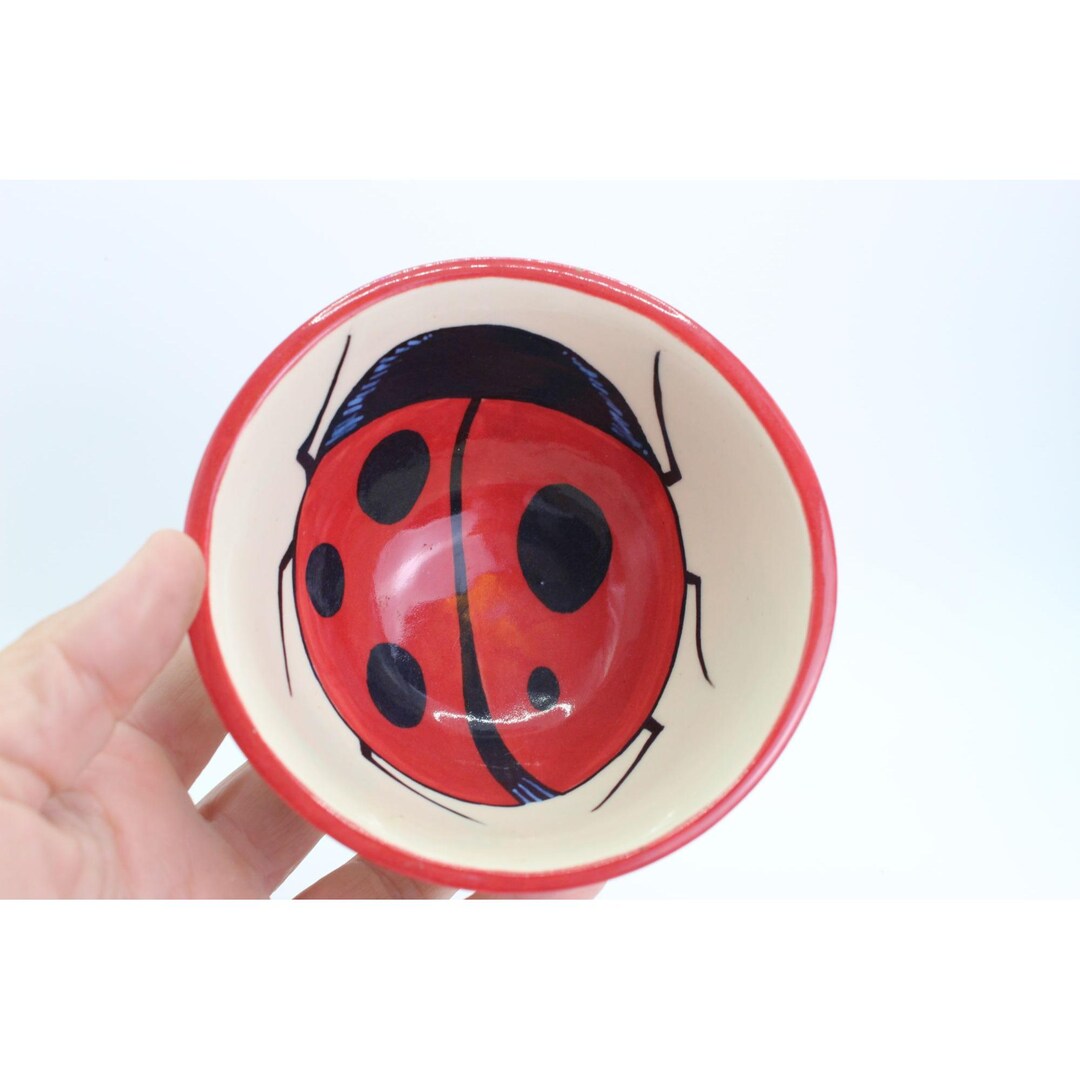 Ceramic Bowl Ladybug Hand Painted Red & Cream Signed by Artist - Etsy