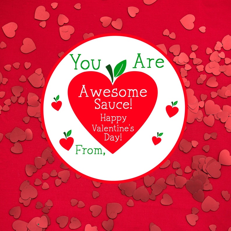 Applesauce Valentine Stickers, Printable Pouch Labels (digital Download ...