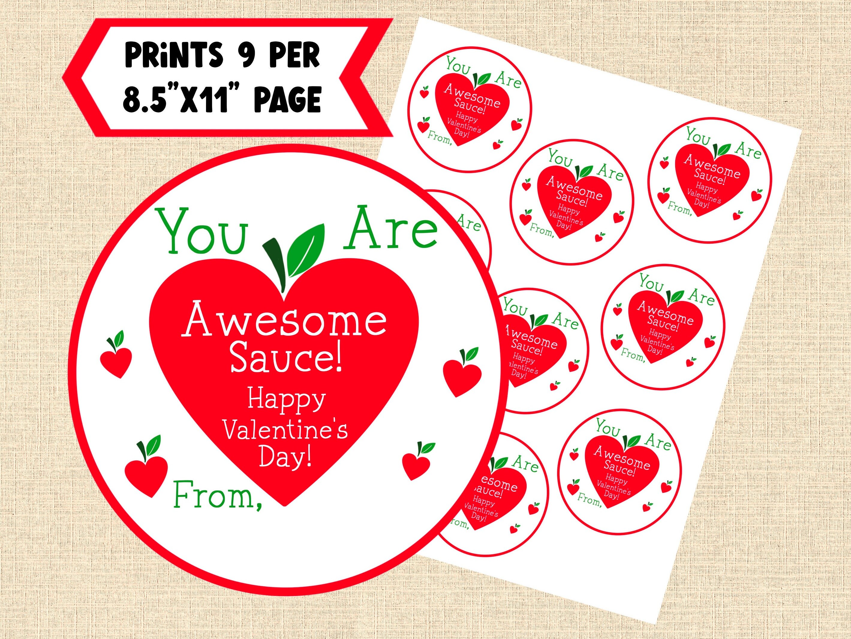 Applesauce Valentine Pouch Labels, Instant Download, Awesome Sauce ...