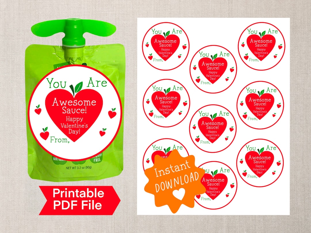 Applesauce Valentine Pouch Labels, Instant Download, Awesome Sauce ...