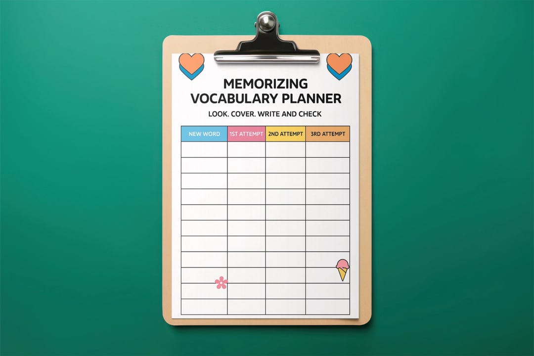 Printable Vocabulary Memorization Chart: Fun Study Tool for Kids and ...