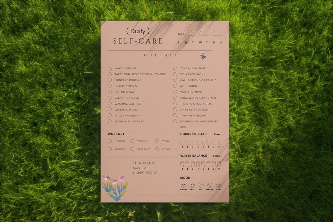 Daily Self-care Checklist: Printable Mental Health Tracker Wellness ...
