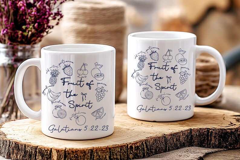 Fruit of the Spirit Christian Mug, Doodle Bible Verse Mug, Preppy ...