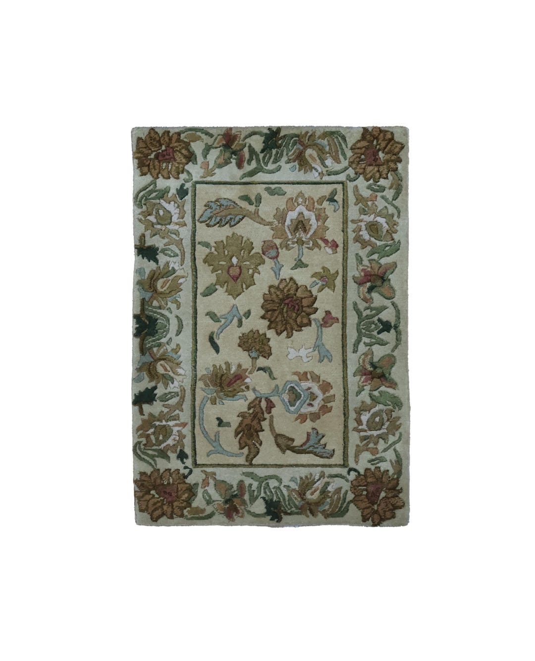 2x3 Ft Carved Wool Floral Rug | Hand Knotted Accent Rug | Botanical ...