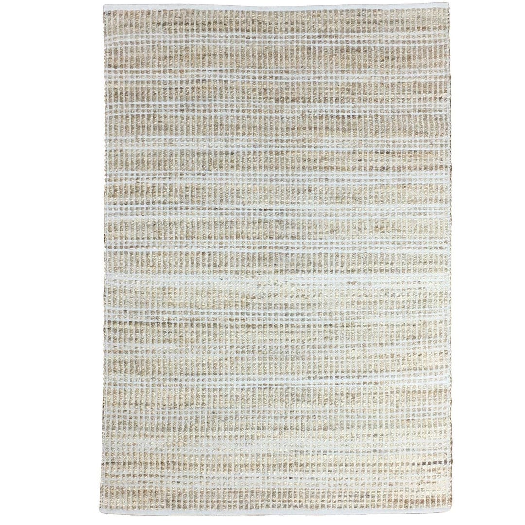 Modern Farmhouse Jute Rug With White Stripes: Handwoven - Etsy