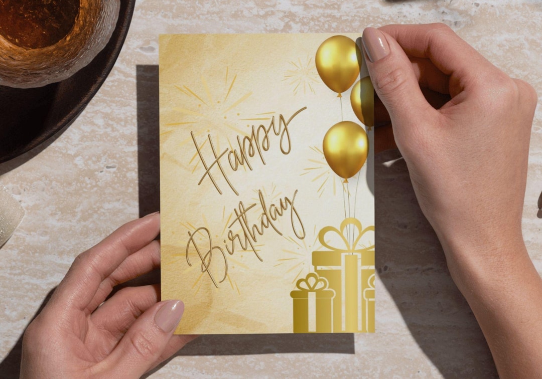 Happy Birthday Gold Design - Printable Card | Digital Download - Etsy