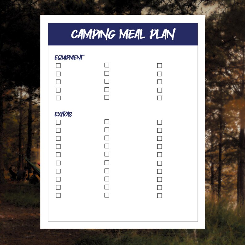Camping Meal Plan Templates | 5 Printable Pdfs | Food Checklist for ...