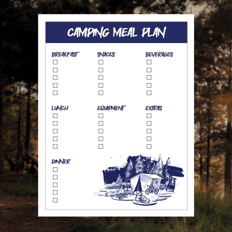 Camping Meal Plan Templates | 5 Printable Pdfs | Food Checklist for ...
