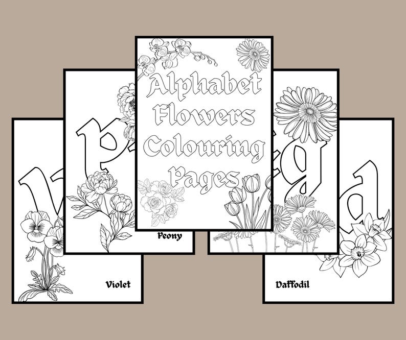 Alphabet Flowers Colouring Pages for Adults and Children, ABC Floral ...