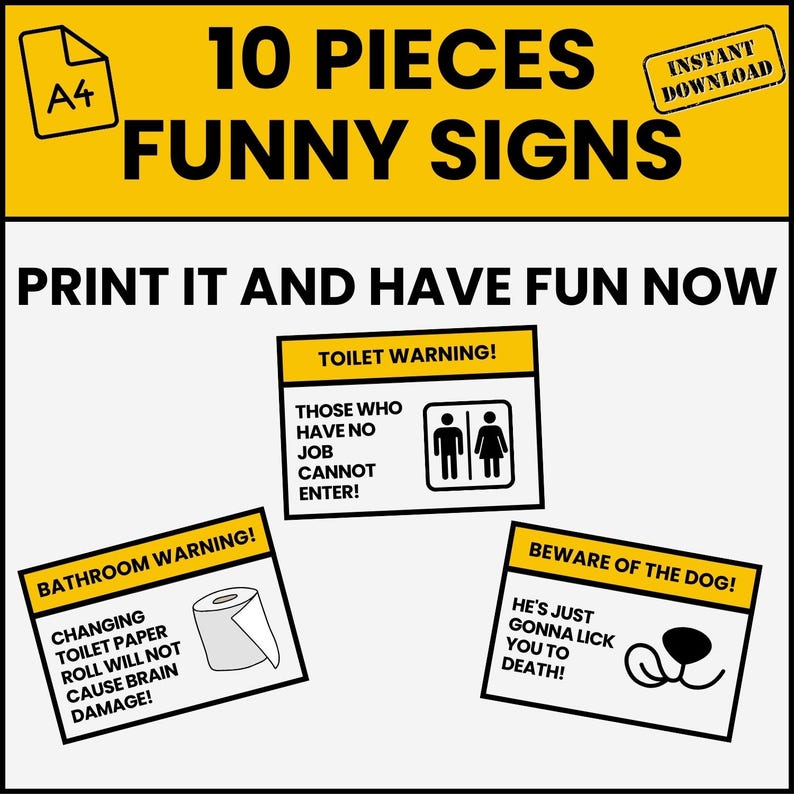 Funny Warning Signs – 10 Printable Wall Decor Signs + Editable Canva ...