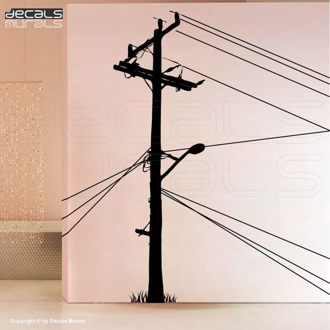 Electric Pole Wall Decal: Modern Vinyl Art Stickers, Removable Large ...