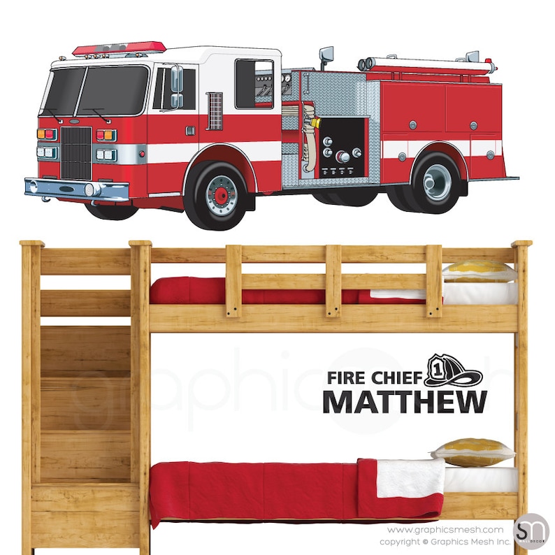 FIRE TRUCK and Fire Chief Personalized NAME Wall Decal - Etsy