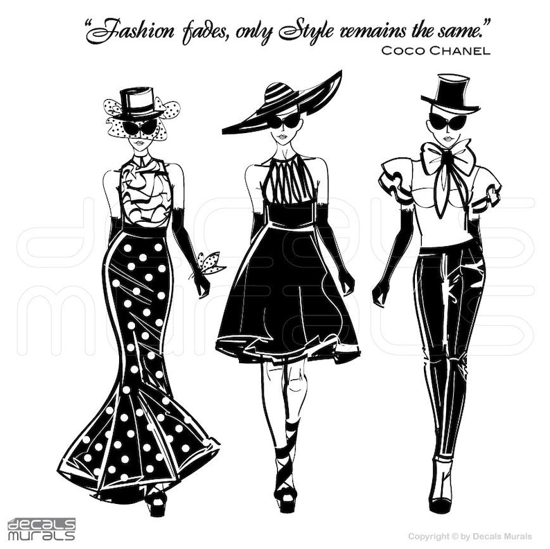 Wall Decals FASHION MODELS With Coco Chanel Quote Surface Graphics ...