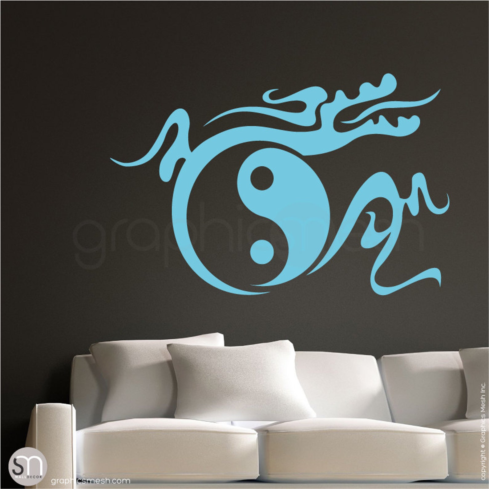 YIN YANG DRAGON Wall Decals Chinese Tribal Ying & Yang Feng Shui ...