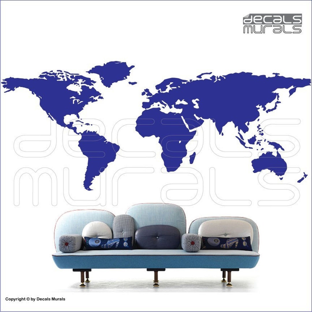 Wall Decals WORLD MAP - Vinyl Decorative Stickers Removable Surface ...