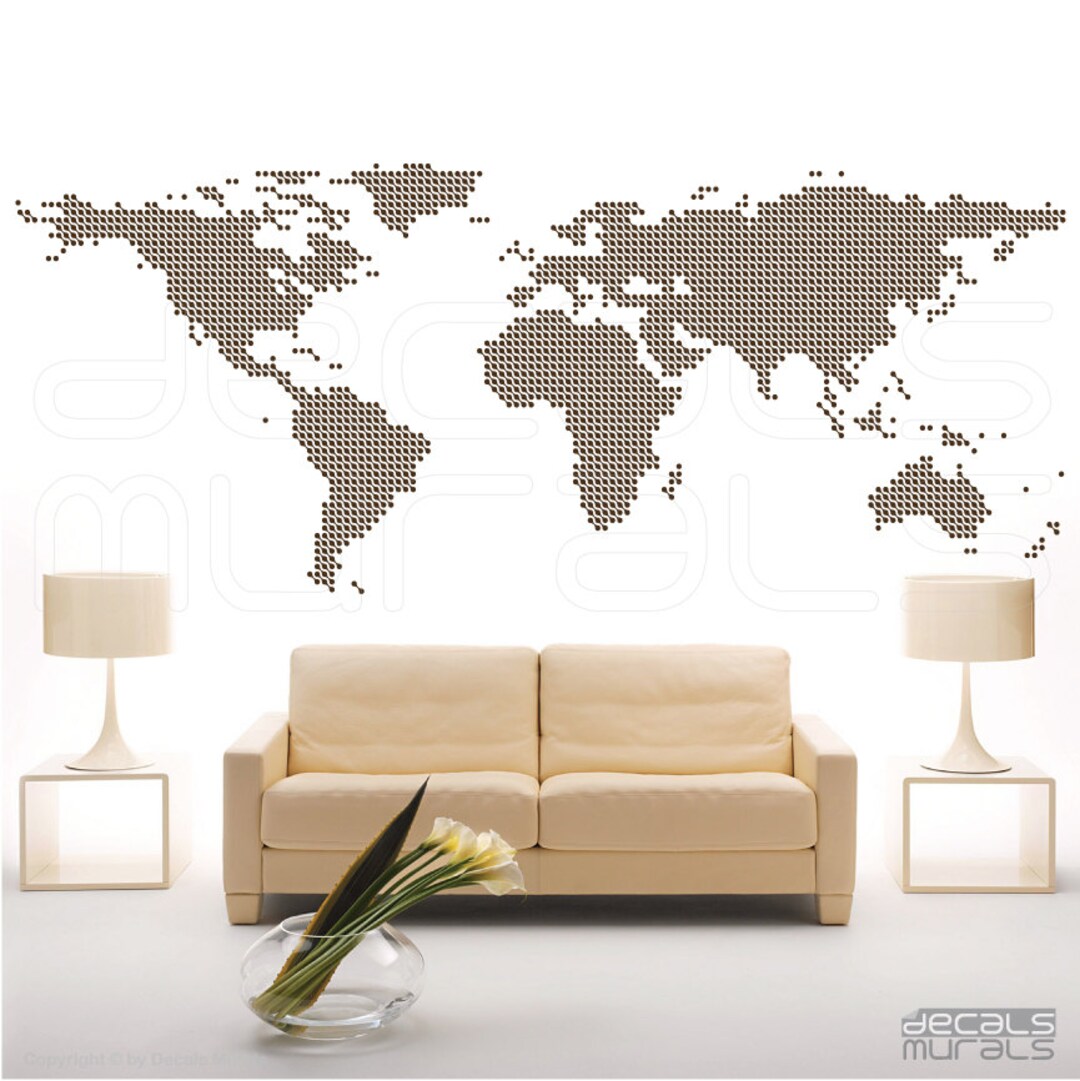 Wall Decal Connected DOTS WORLD MAP Surface Graphics Interior Decor by ...