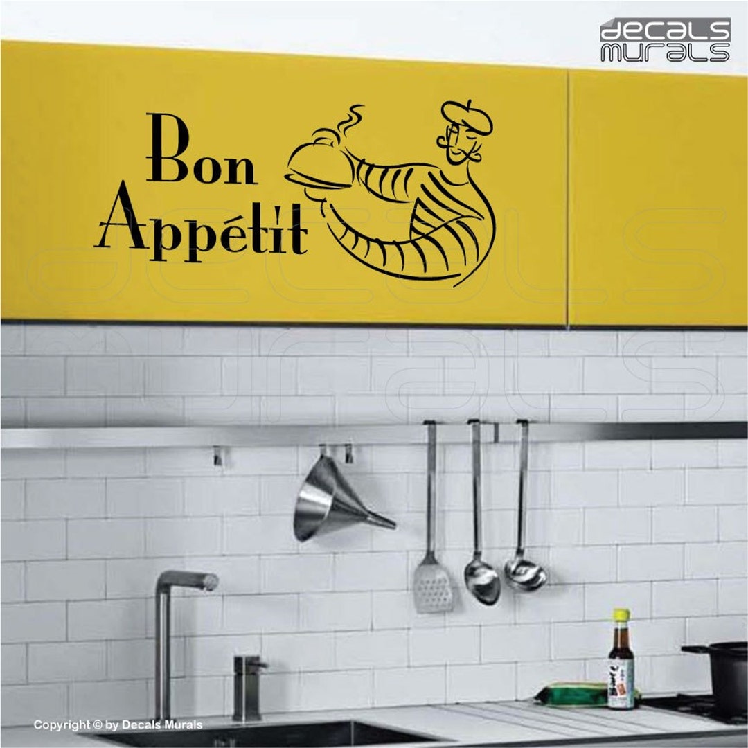 Wall Decals BON APPETIT Kitchen Sign With French Man Vinyl Art Surface ...