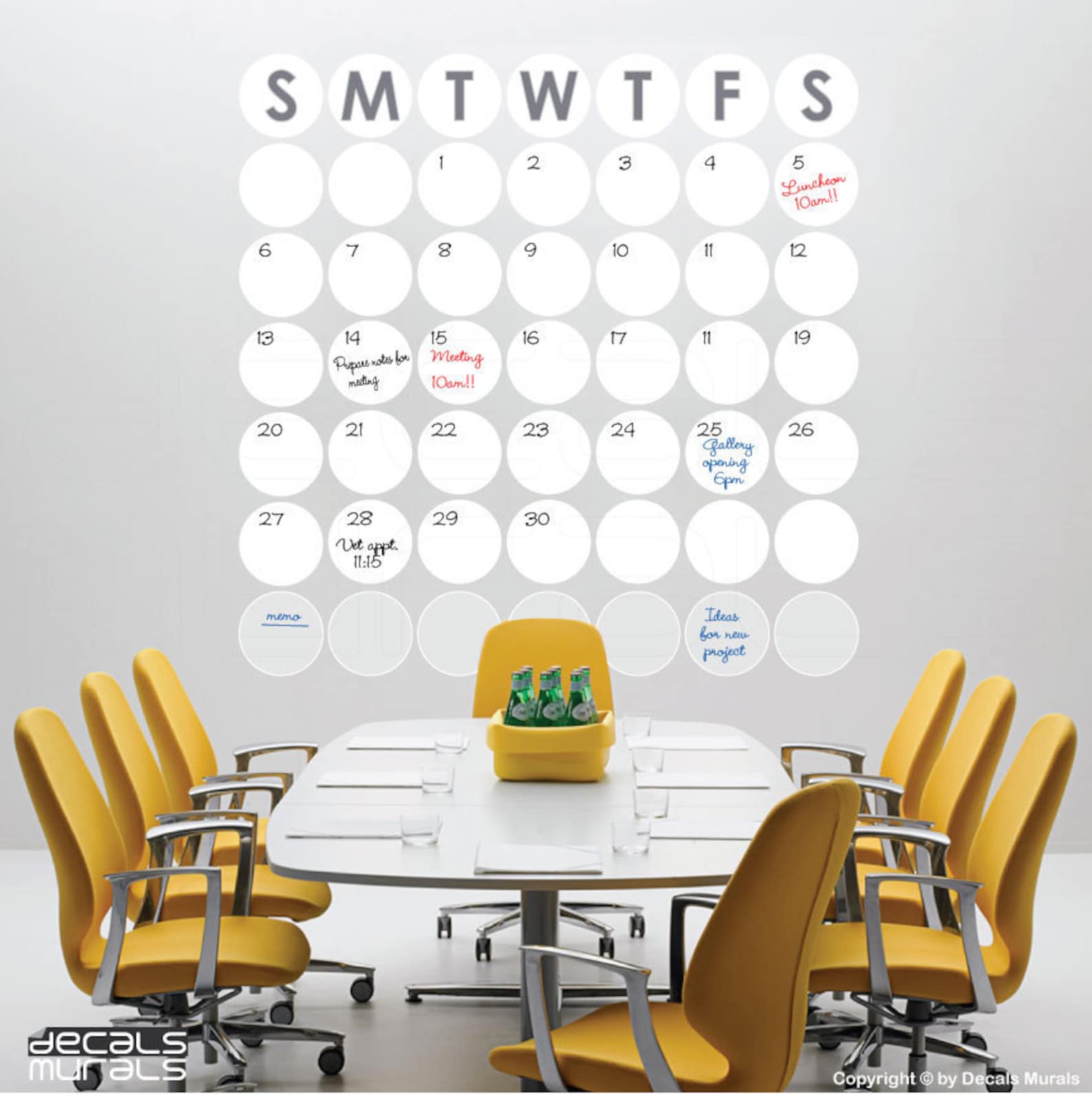 Dry Erase POLKA DOTS MONTHLY Calendar - Wall Decal Office Interior ...