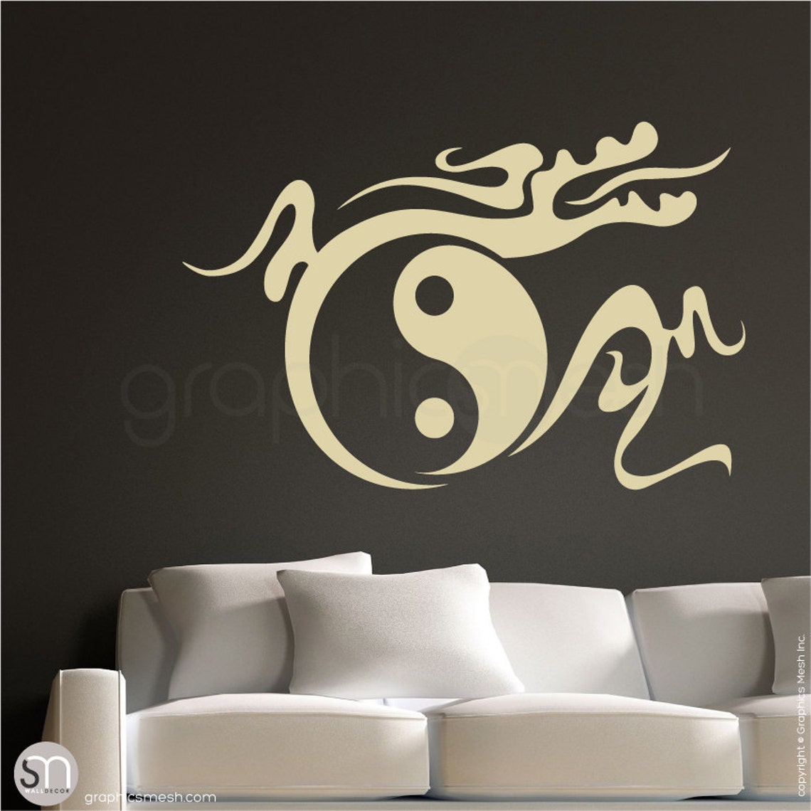 YIN YANG DRAGON Wall Decals Chinese Tribal Ying & Yang | Etsy