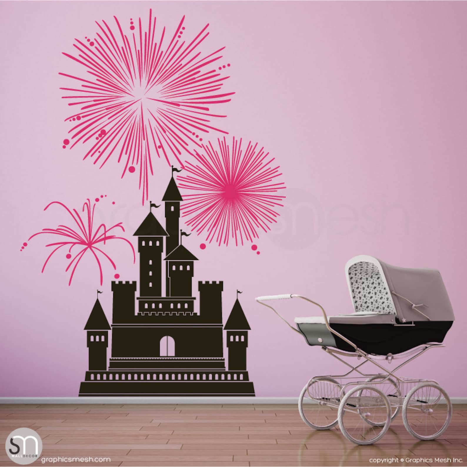 CASTLE WITH FIREWORKS Wall Decals - Girls Nursery Art Decor Decal ...