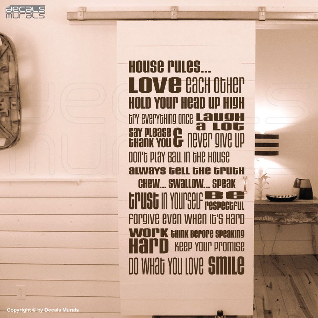 Wall Decals HOUSE RULES Vinyl Quote Lettering Surface Graphics ...